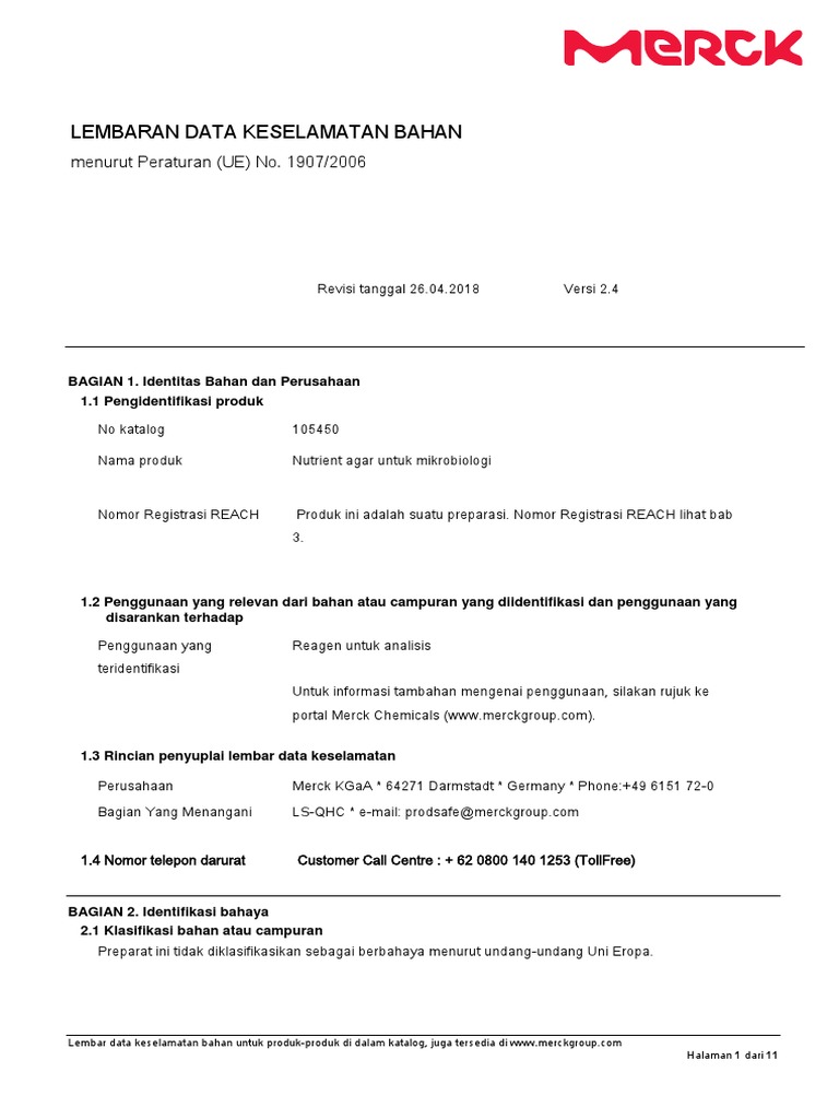 MSDS Nutrient Agar - 105450 | PDF