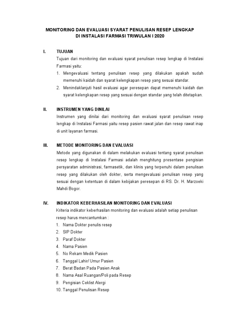 Hasil Monev Kelengkapan Resep TW I | PDF