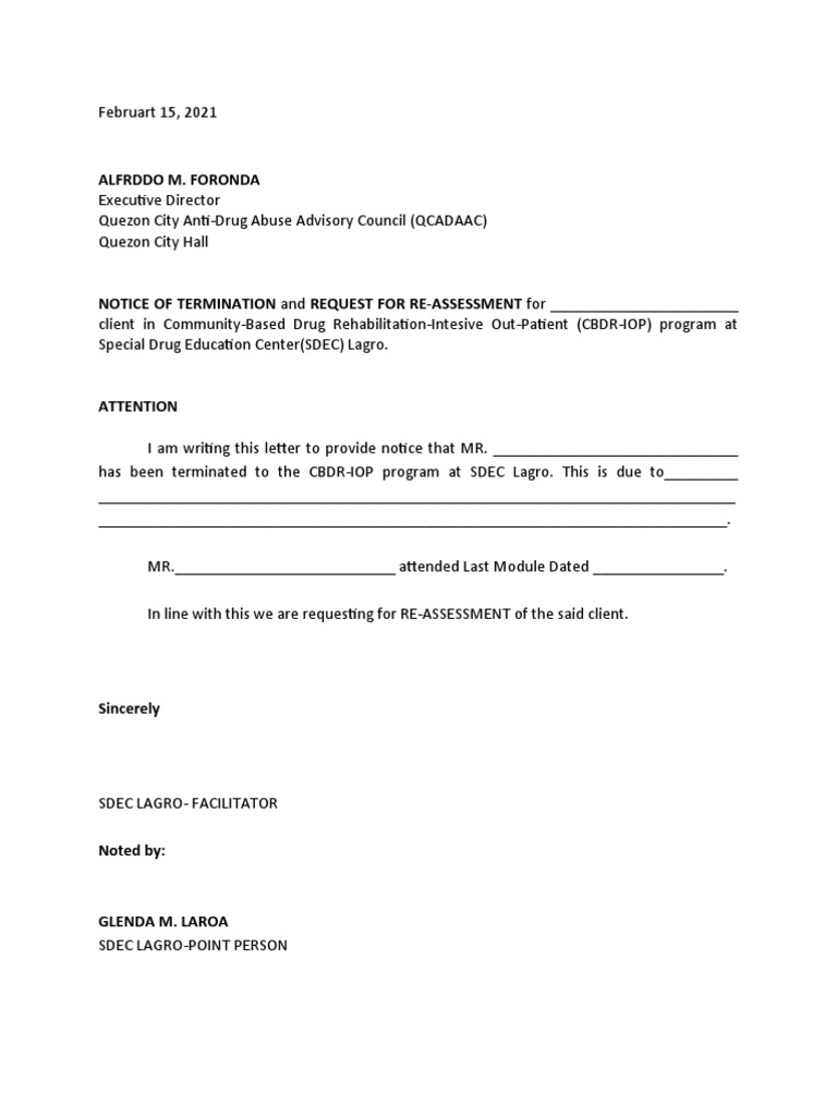Termination Letter and Request For Reassessment | PDF
