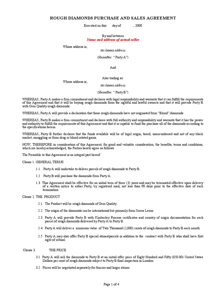 Draft - Diamonds - Sales Contract Cut and Uncut | PDF | Arbitration | Justice