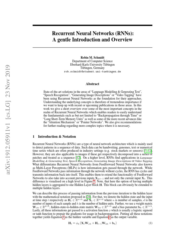 Recurrent Neural Networks (RNNS) : A Gentle Introduction and Overview | PDF | Artificial Neural ...