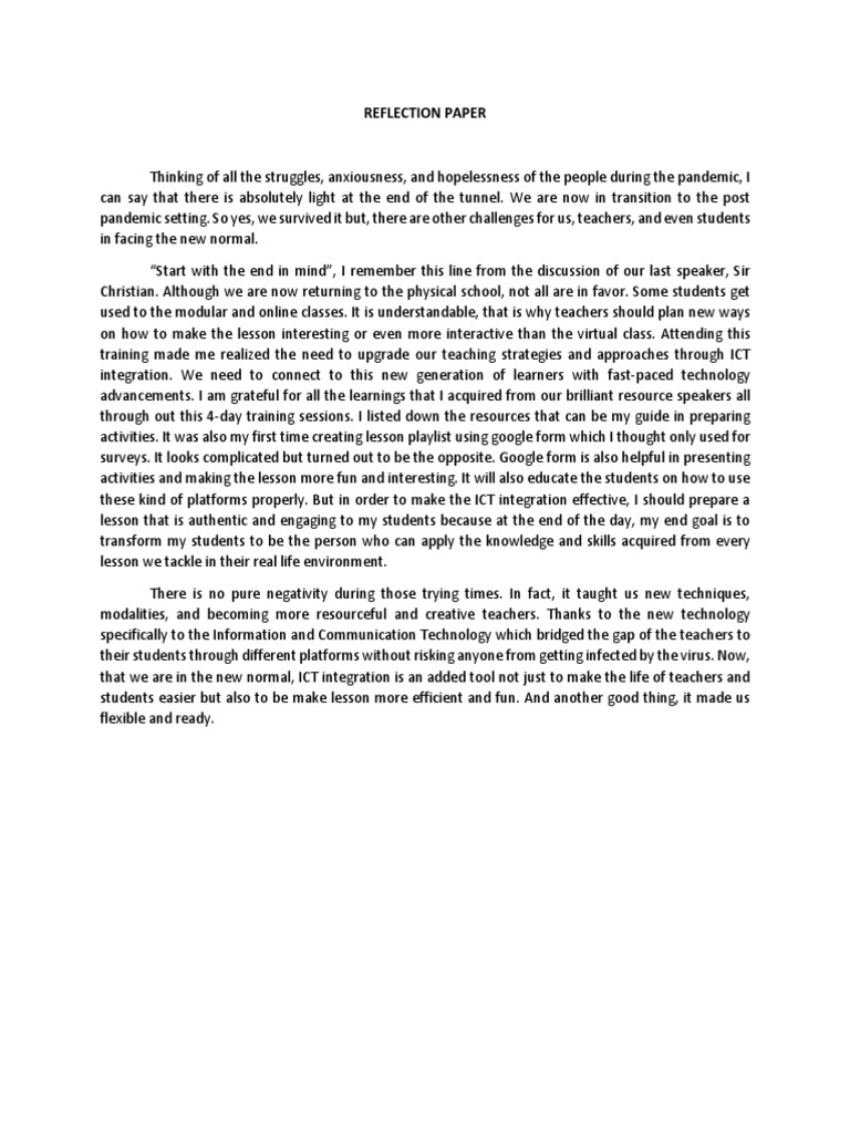 Sample Reflection Paper After Seminar About ICT Integration in Teaching PDF | PDF | Educational ...