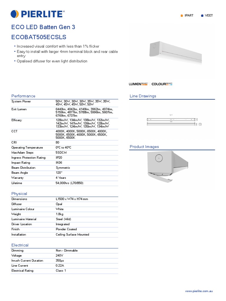 Pierlite-Eco Led Batten Gen 3 Ecobat505ecsls | PDF | Physical Sciences ...