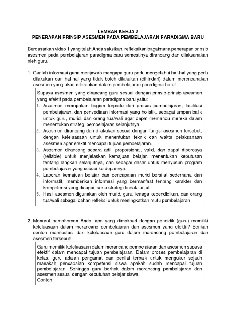 LK-2-Topik 2 Prinsip Pembelajaran Dan Asesmen Efektif | PDF