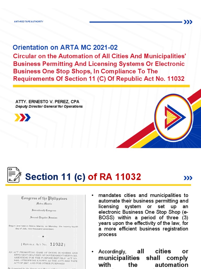 Orientation On ARTA MC 2021-02: Atty. Ernesto V. Perez, Cpa | Download Free PDF | Business ...