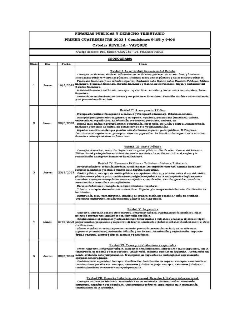 Cronograma UBA Derecho 1C 2023 PDF | PDF | Impuestos | Ley procesal