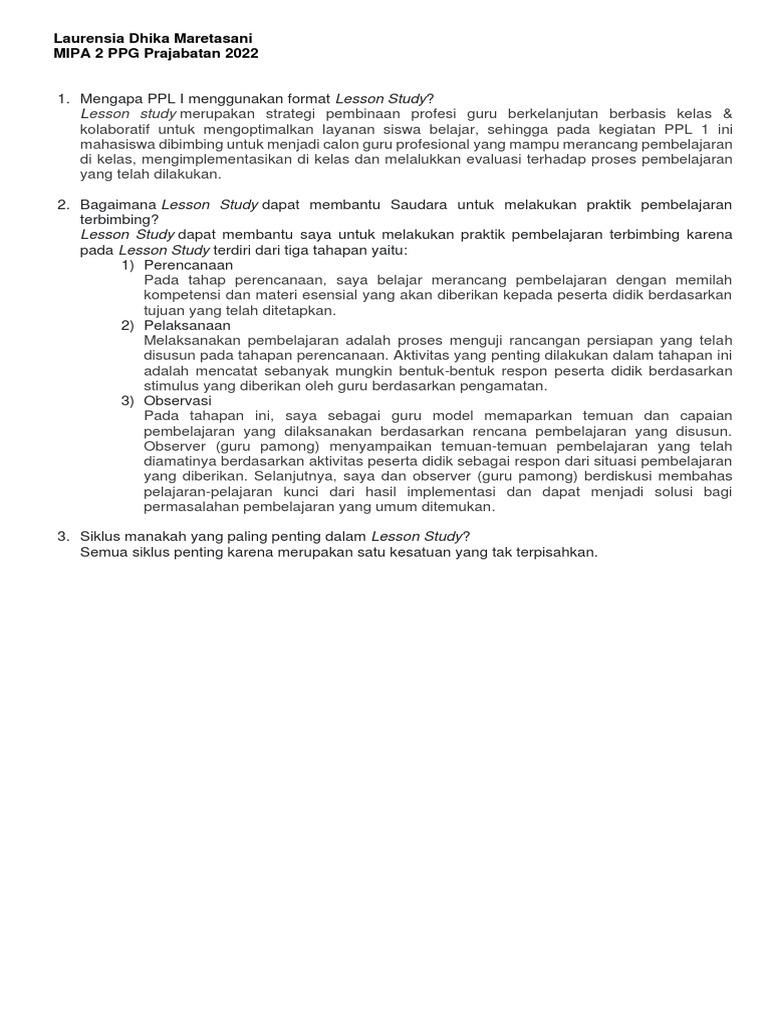 PPL 1 Lesson Study | PDF
