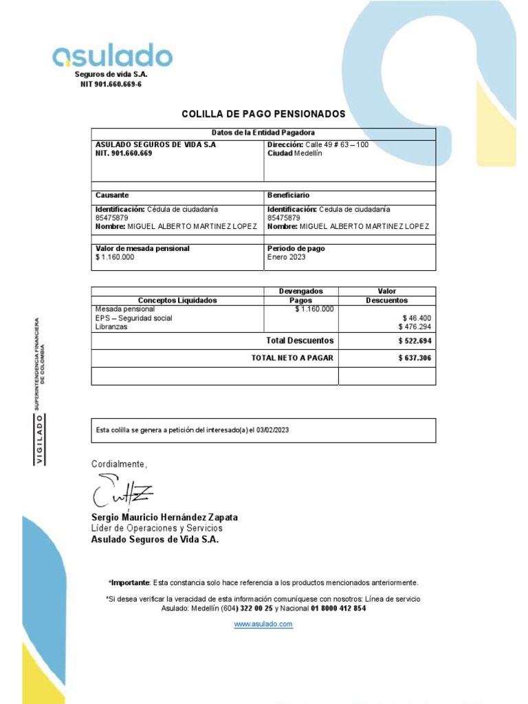 Colilla de Pago 85475879 | PDF