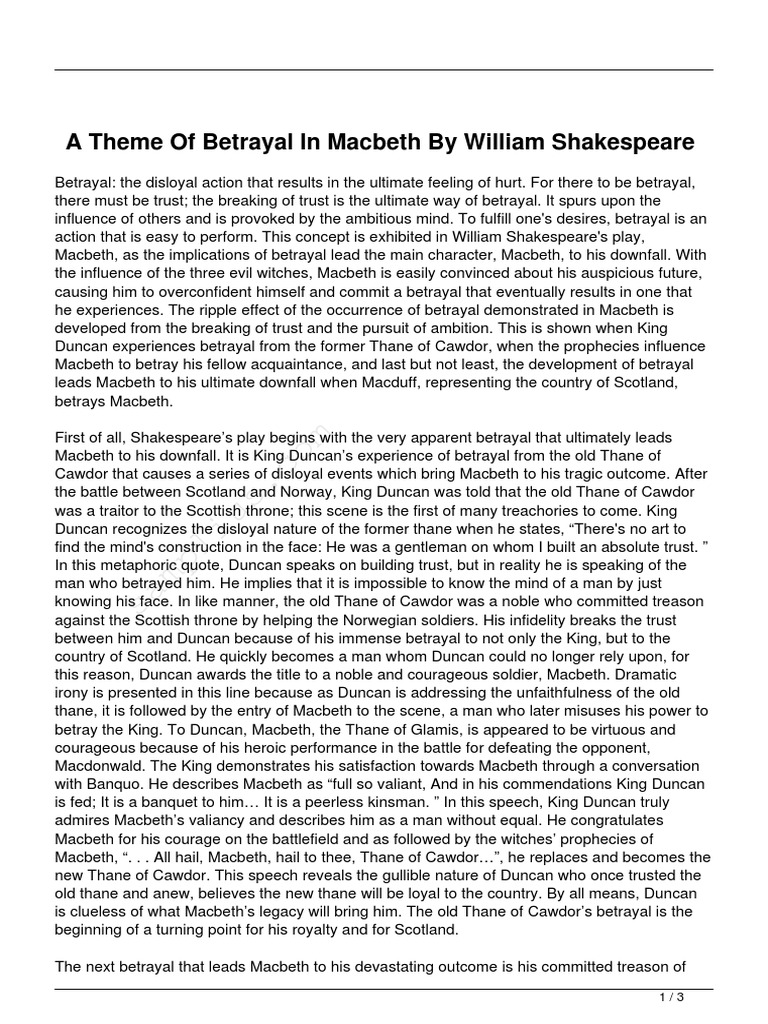 A Theme of Betrayal in Macbeth by William Shakespeare | PDF | Macbeth