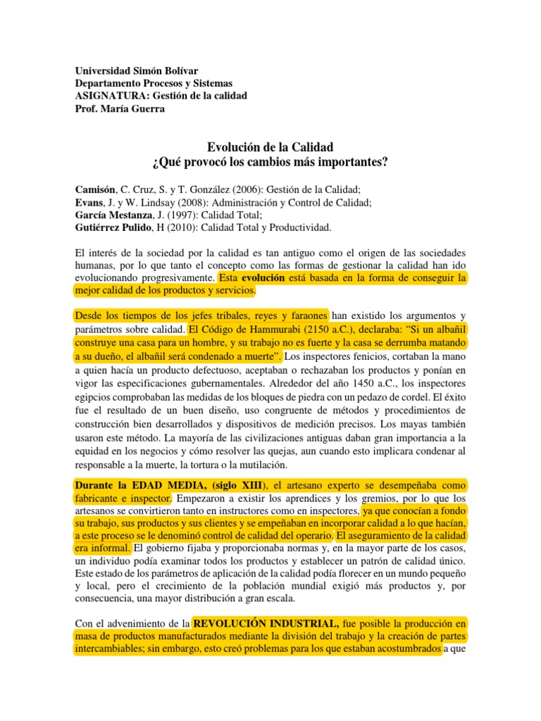 Teoria - Evolucion de La Calidad | Descargar gratis PDF | Calidad (comercial) | Gestión de la ...