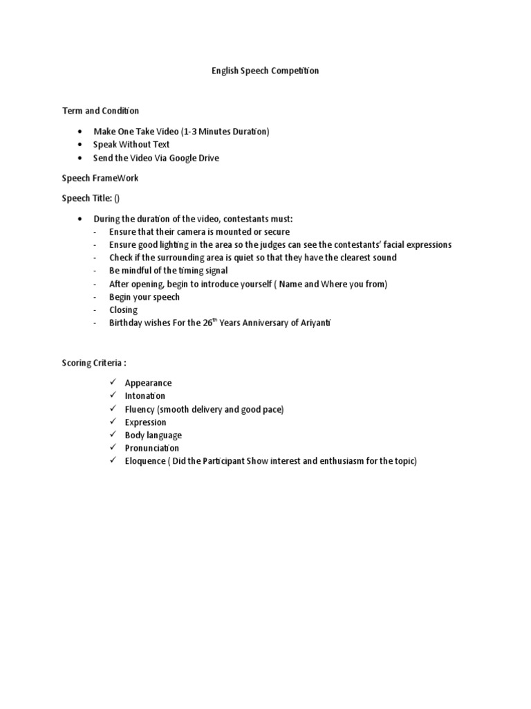 English Speech Competition | PDF