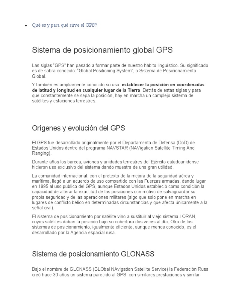 Qué Es y para Qué Sirve El GPS | PDF