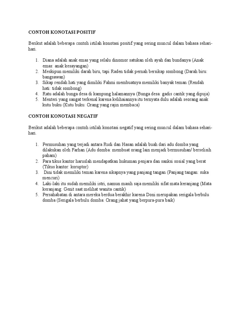 Contoh Konotasi Positif | PDF