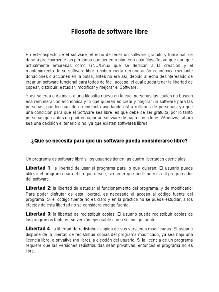 Filosofía de Software Libre | PDF | Software libre | Programa de computadora