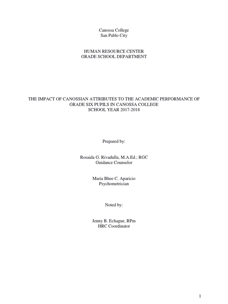 The Impact of Canossian Attributes To The Academic Performance of Grade ...
