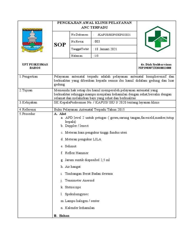 SOP PELAYANAN ANC TERPADU 2021 New | PDF