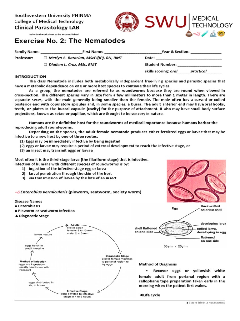 Template para Lab Exe 2 The NEMATODES PDF | PDF | Medical Specialties | Clinical Medicine