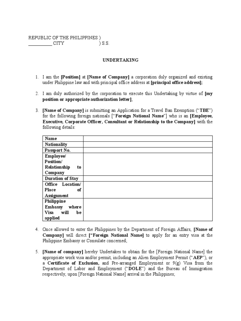Affidavit of Undertaking For AEP Format 16dec2020 Rev.1 | PDF | Travel ...