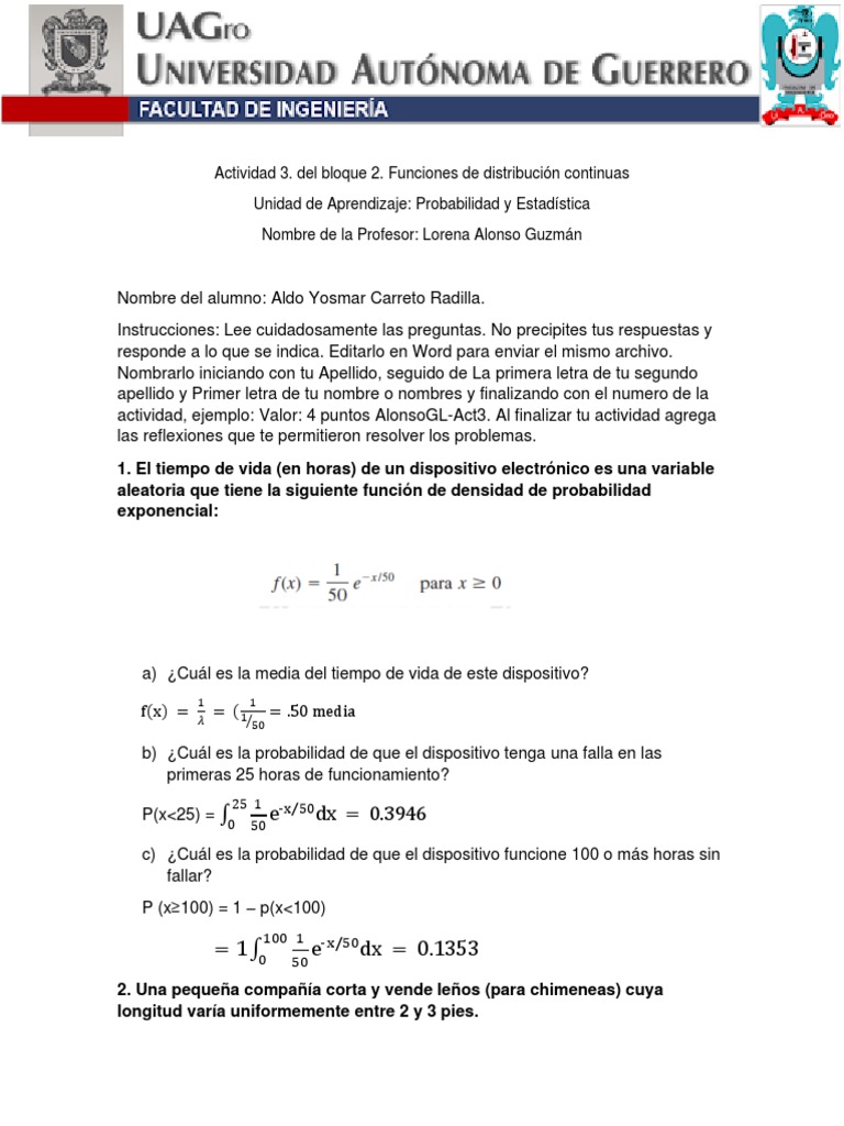 Carreto Radilla Aldo Yosmar ACT2.3 | PDF | Teoría estadística | Teoría de probabilidad