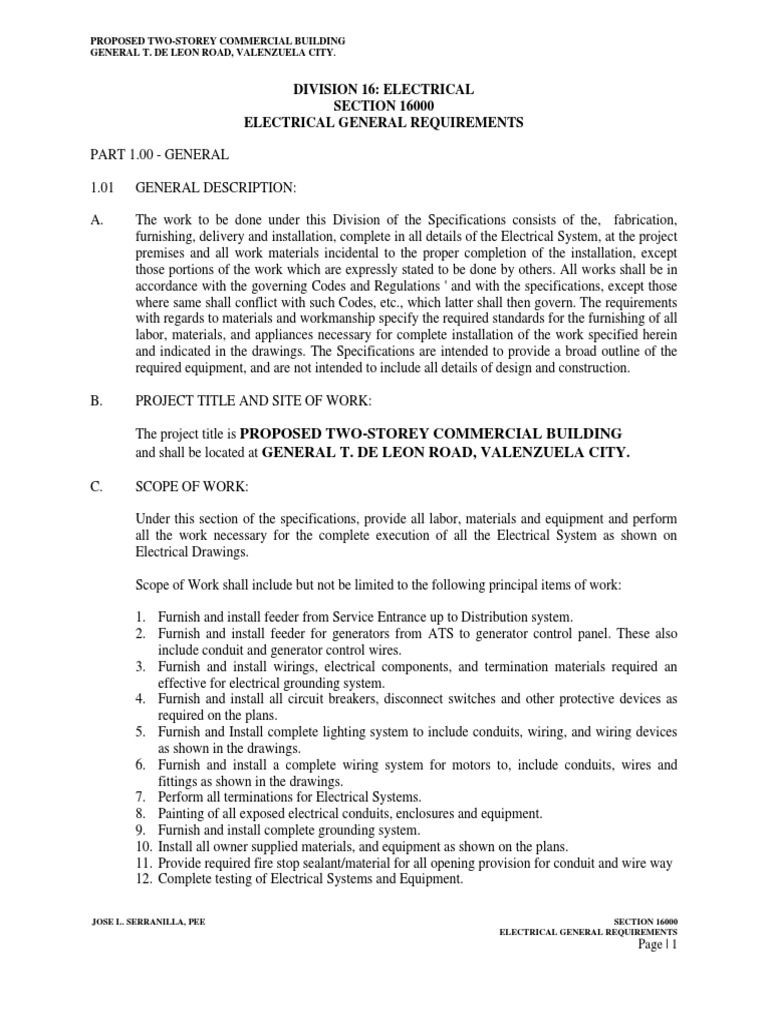 Electrical System Requirements Overview | PDF | Specification ...