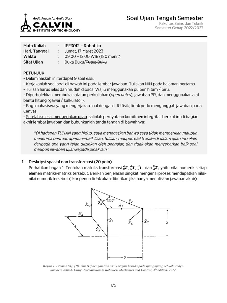 IEE3012 - Robotika - Soal UTS Semester Genap 2022-2023 | PDF | Robotics | Mechanical Engineering