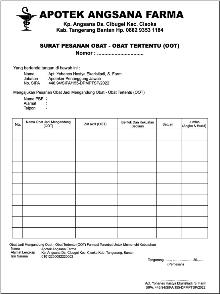 Surat Pesanan Obat Apotek | PDF