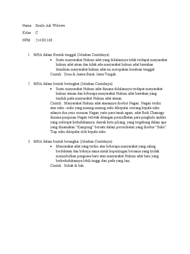 Bentuk dan Contoh Masyarakat Hukum Adat | PDF