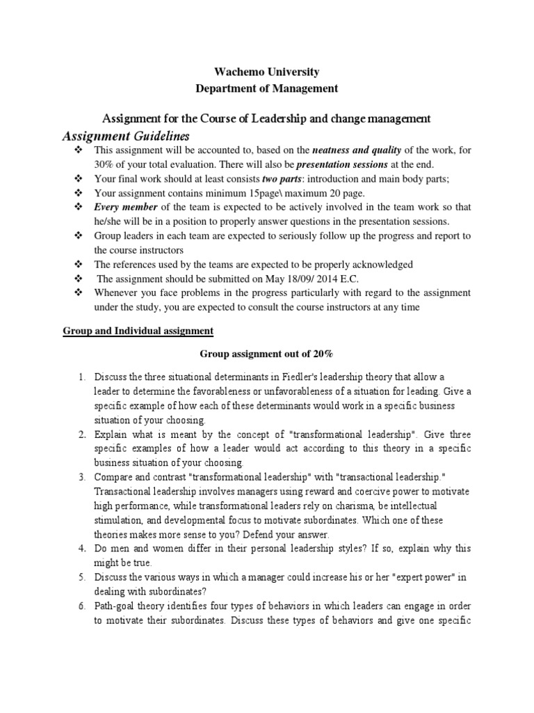 Leadership Assignment PDF | PDF | Leadership | Transformational Leadership