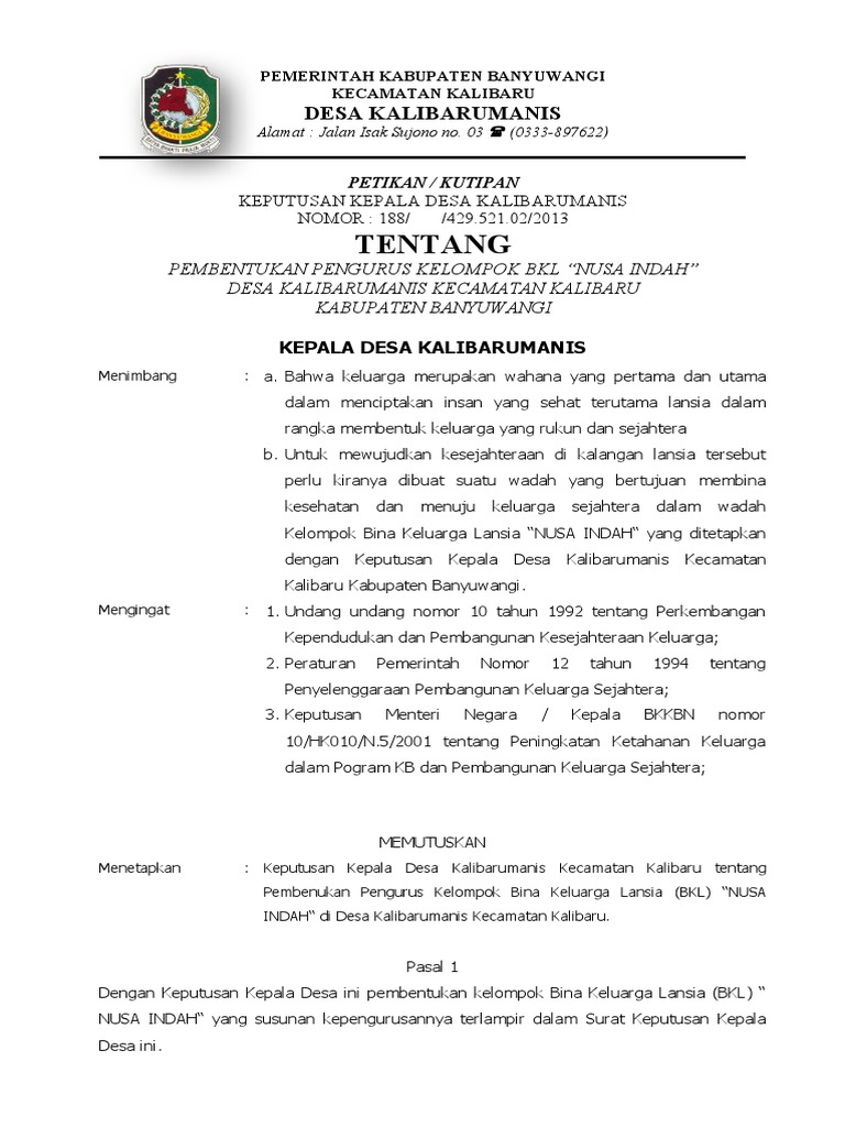 SK BKL Rukun Lestari | PDF