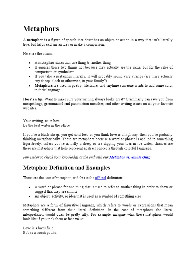 Metaphors | PDF | Metaphor | Word