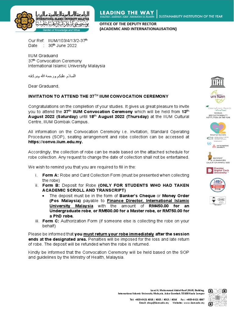 Final Secretariat Ver.6 Letter Invitation Convocation 37th IIUM 3062022 PDF | Download Free PDF ...