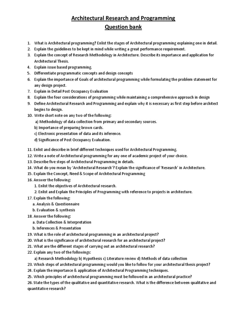 Architecture Reserach and Programming - Question Bank | Download Free PDF | Methodology | Science