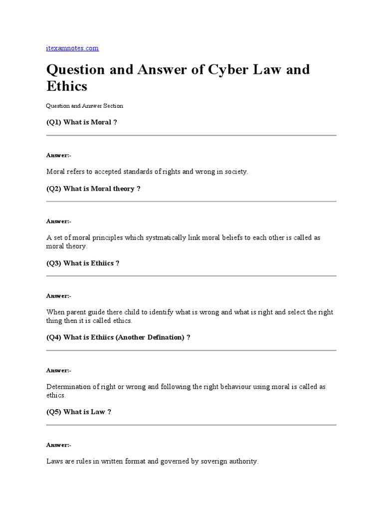 Question and Answer of Cyber Law and Ethics | PDF