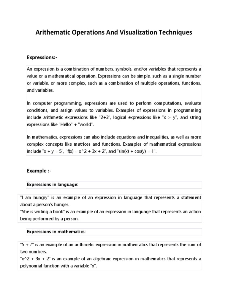 Arithematic Operations and Visualization Techniques PDF | PDF | Pattern ...