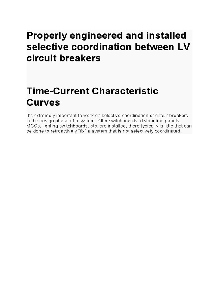 Properly Engineered and Installed Selective Coordination Between LV Circuit Breakers | PDF ...