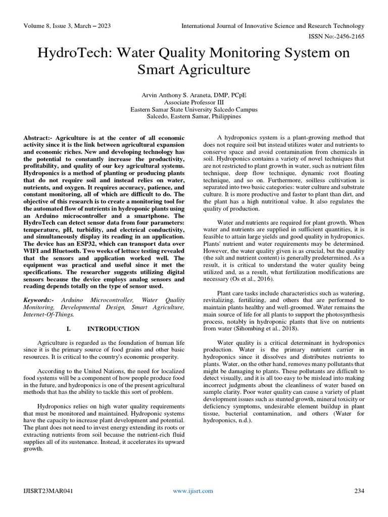 HydroTech Water Quality Monitoring System On Smart Agriculture | PDF ...