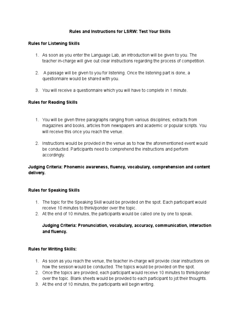 LSRW Skills Competition Guidelines | PDF