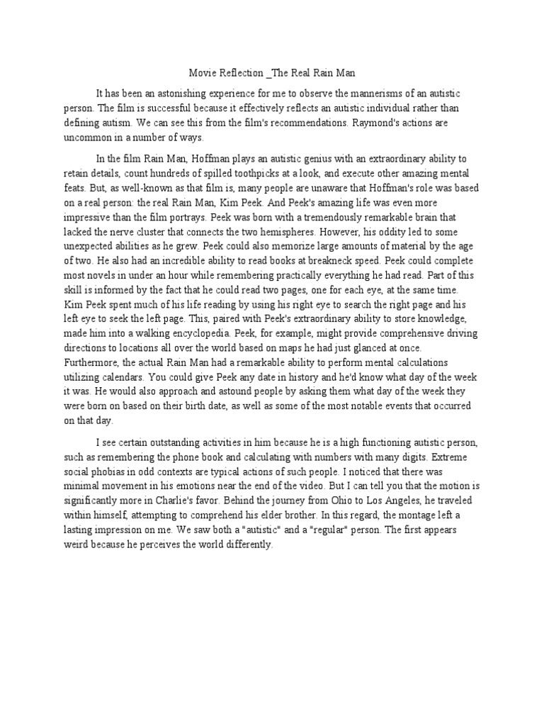 Movie Reflection - The Real Rain Man | Download Free PDF | Cognitive Psychology | Psychology