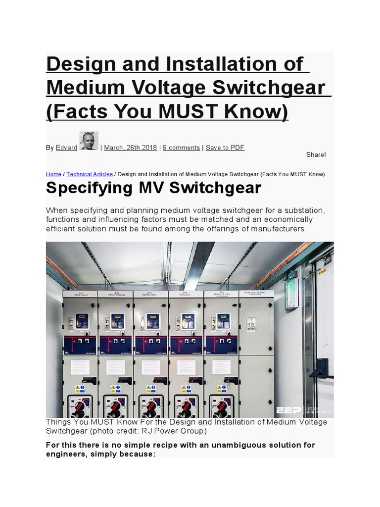 Design and Installation of Medium Voltage Switchgear (Facts You Must Know) | PDF | Electrical ...
