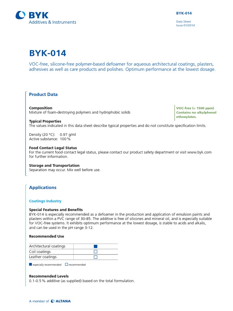 Byk-014 TDS (En) | Download Free PDF | Silicone | Materials