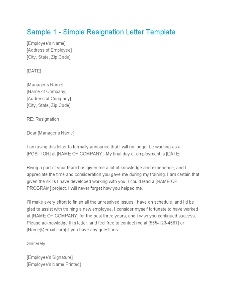 Sample 1 RESINATION LETTER | PDF