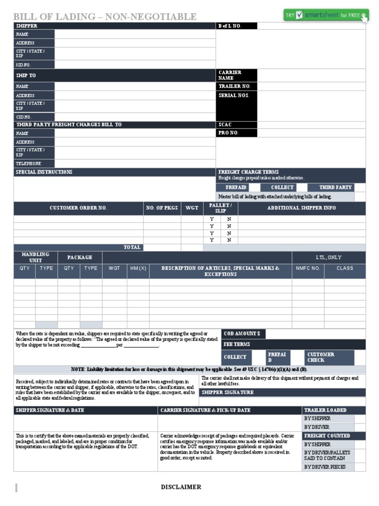 Bill of Lading | Download Free PDF | Cargo | Trade