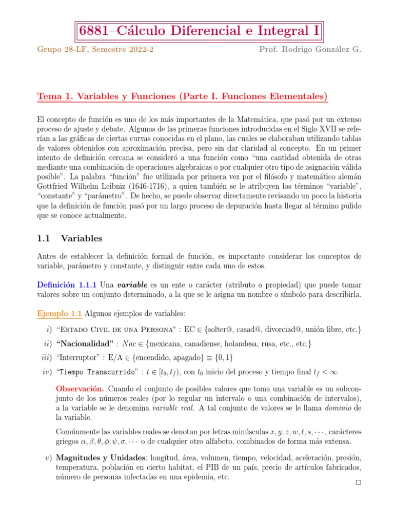 Tema 1. Variables y Funciones (Parte I) | PDF | Función (Matemáticas ...