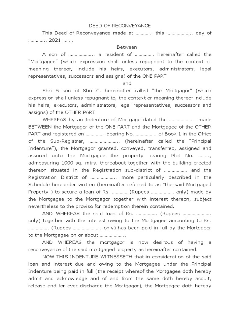 Deed of Reconveyance | PDF | Mortgage Law | Land Law