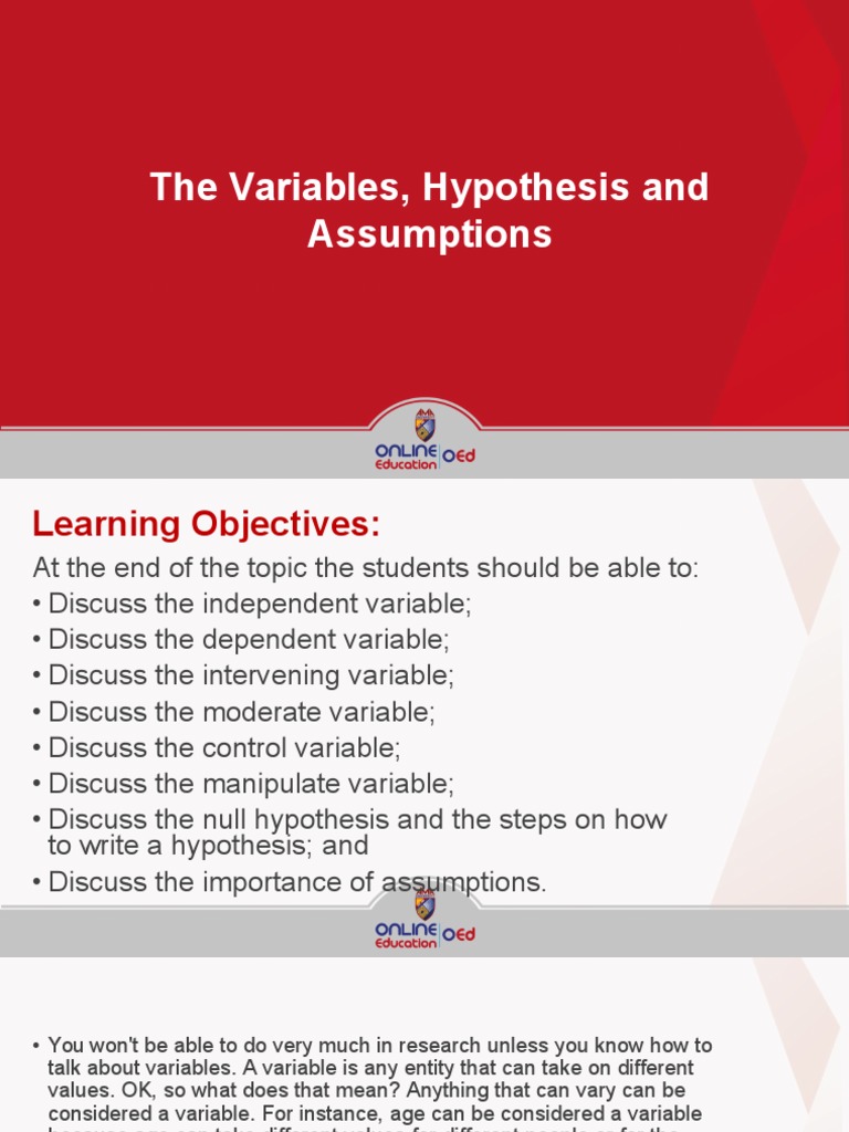 Week 009 The Variables, Hypothesis and Assumptions PPT | PDF ...