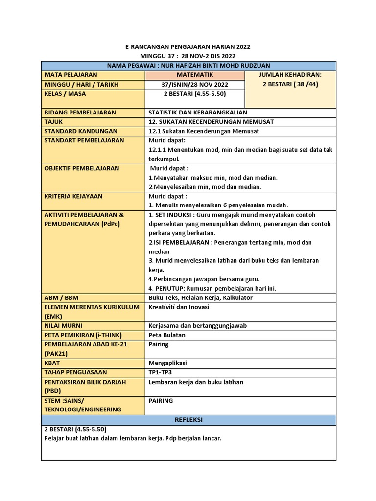 E-Rph 2022 Minggu 37 28.11-2.12.2022 | PDF | Metode & Bahan Ajar