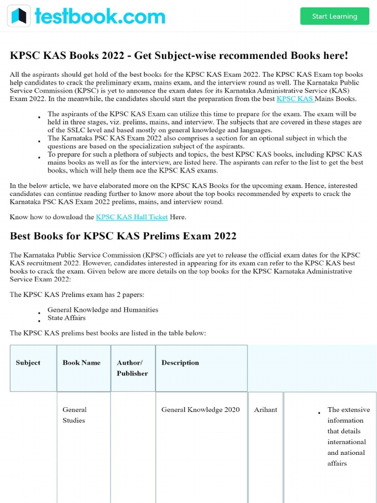 KPSC KAS Books 2022 - Get Subject-Wise Recommended Books Here! | PDF