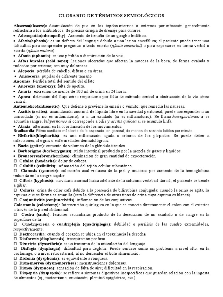 Glosario de Términos Semiológicos | PDF | Especialidades Medicas ...