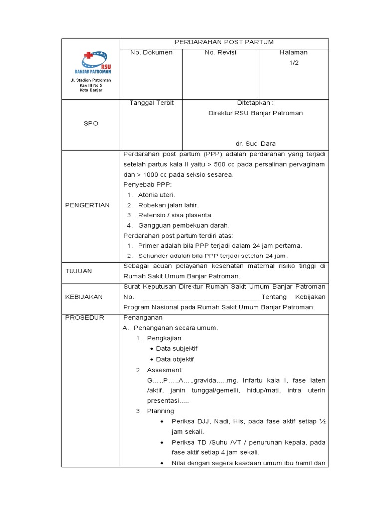 Spo Perdarahan Post Partum Rsu BP (BLM Full) | PDF