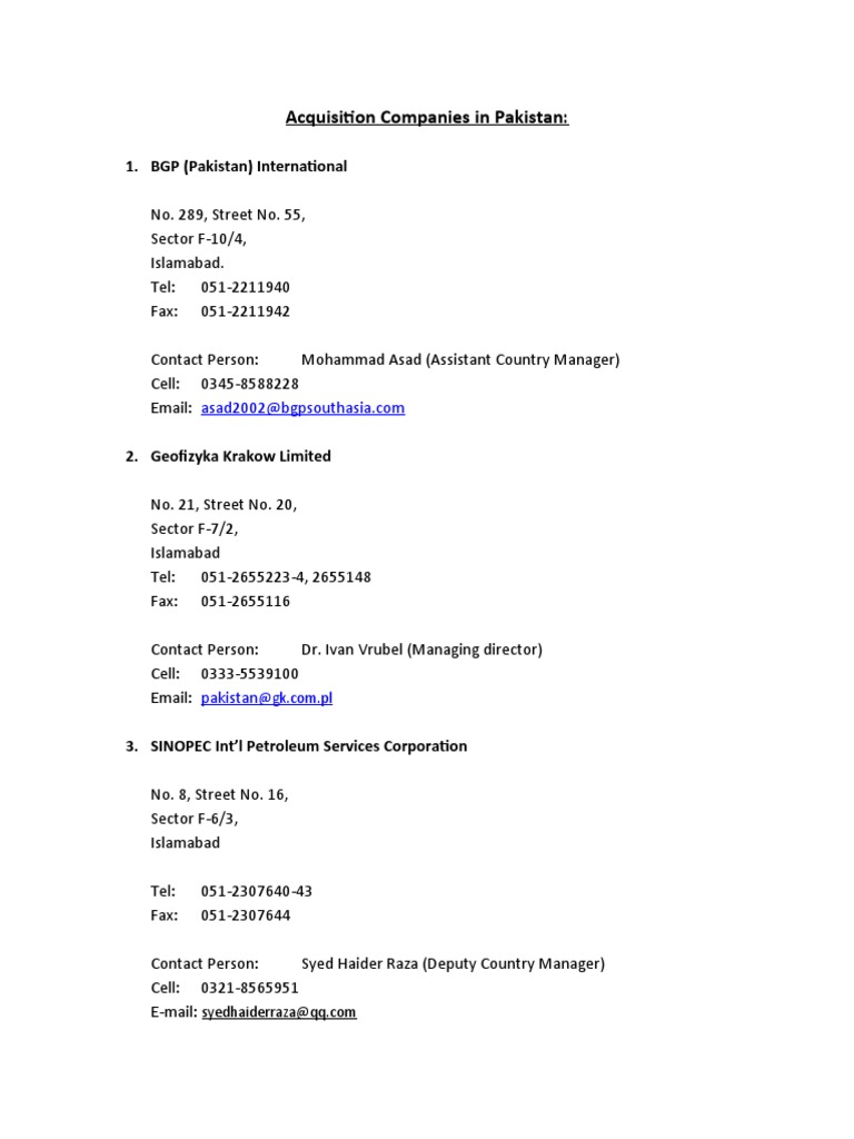 Acquisition Companies Listing | PDF